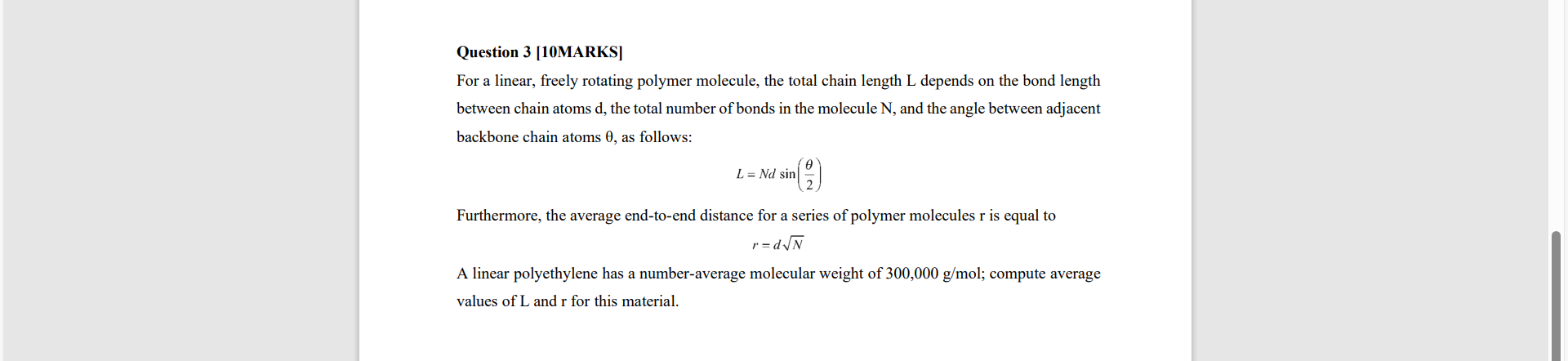 Solved Question 3 [10MARKS] For a linear, freely rotating | Chegg.com