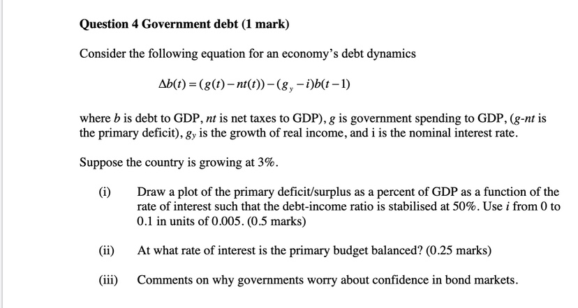Solved Question 4 Government debt (1 mark) Consider the | Chegg.com