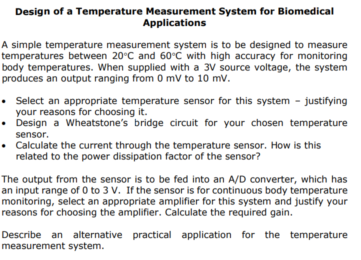 Design of a Temperature Measurement System for | Chegg.com