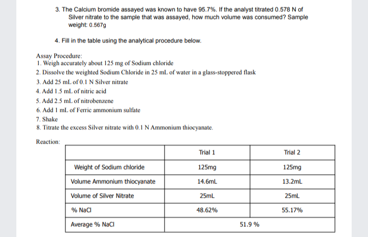 Solved 3. The Calcium bromide assayed was known to have | Chegg.com