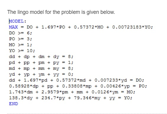 Solved The lingo model for the problem is given below MODEL: | Chegg.com