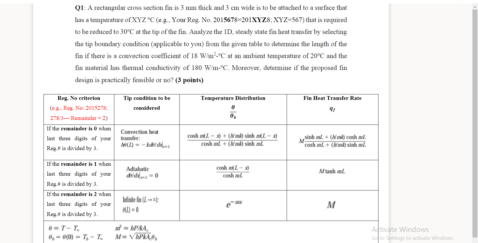 Solved Q1: A rectangular cross section fin is 3 mm thick and | Chegg.com