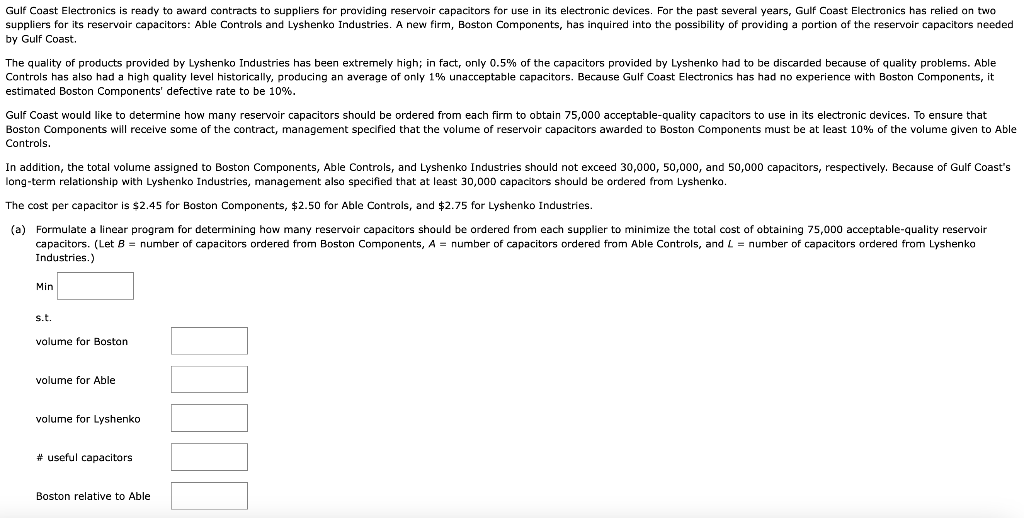 Solved Gulf Coast Electronics is ready to award contracts to | Chegg.com