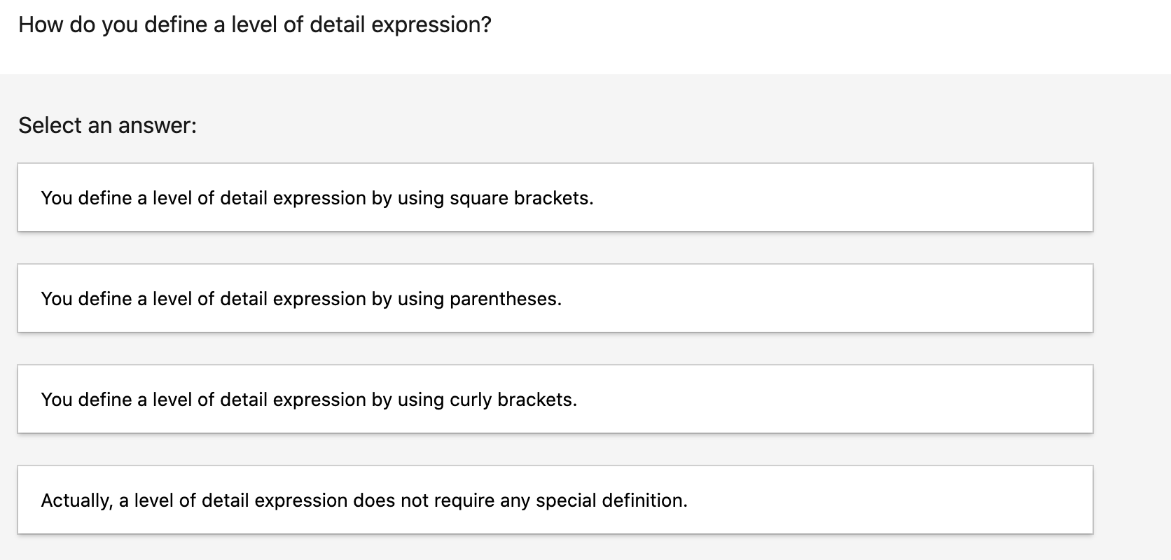 Solved How do you define a level of detail expression? | Chegg.com