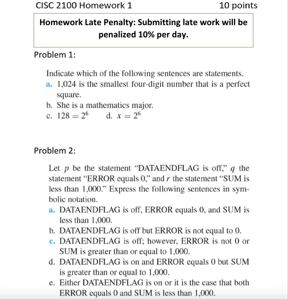 Solved CISC 2100 Homework 1 10 points Homework Late Penalty: | Chegg.com