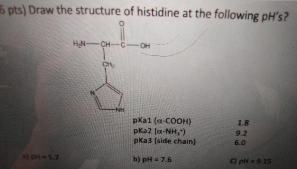 Solved 6 pts) Draw the structure of histidine at the | Chegg.com