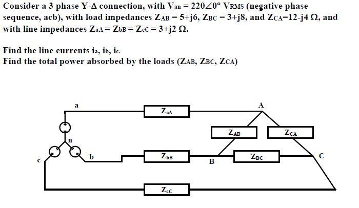 Solved Consider a 3 phase Y-A connection, with Van = 22020° | Chegg.com