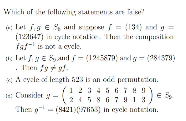 Solved Which of the following statements are false?(a) ﻿Let | Chegg.com