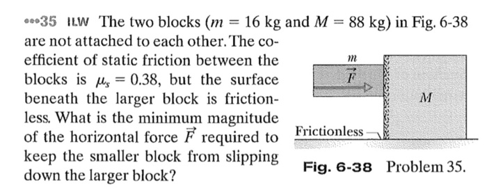 Solved 35 ILW The two blocks (m 16 kg and M 88 kg) in Fig. | Chegg.com