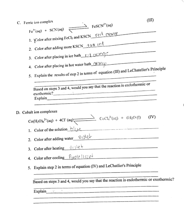 Solved C. Ferric ion complex FescN(aq) Fe(a)SCN (aq) 1·Color | Chegg.com