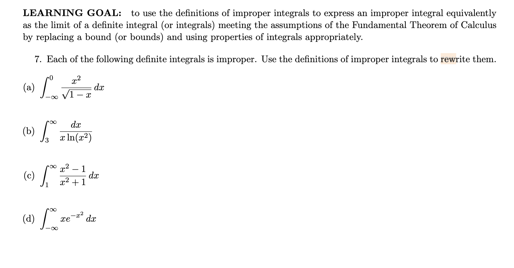Solved LEARNING GOAL: to use the definitions of improper | Chegg.com