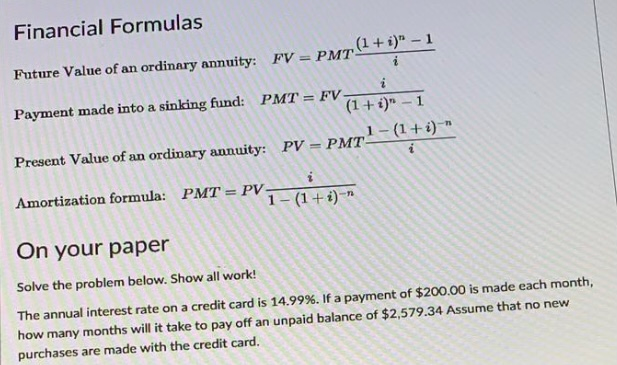 Solved Financial Formulas Future Value of an ordinary | Chegg.com