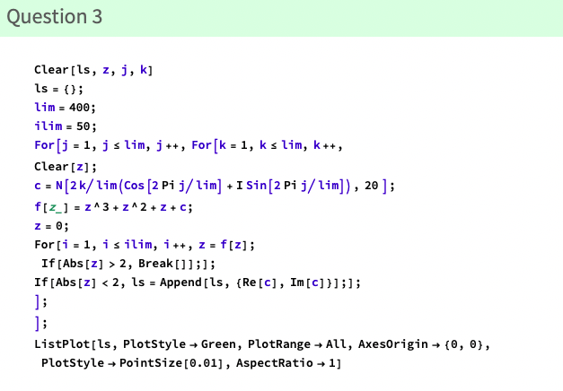 Q3. a) Plot the part of the "Multibrot set" | Chegg.com
