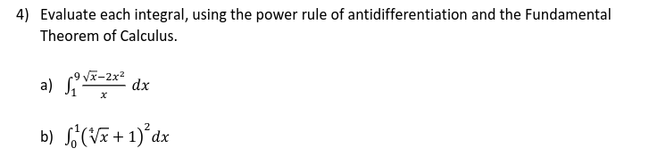 Solved H) Evaluate each integral, using the power rule of | Chegg.com
