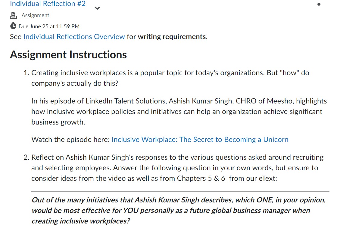 Solved Individual Reflection \#2 Assignment Due June 25 at | Chegg.com