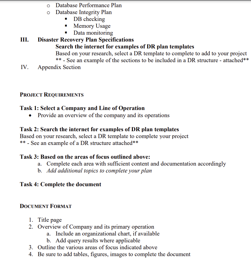 Solved Database Maintenance \& Disaster Recovery (DR) Plans | Chegg.com
