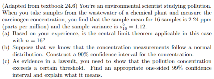 Solved (Adapted from textbook 24.6) You're an environmental | Chegg.com