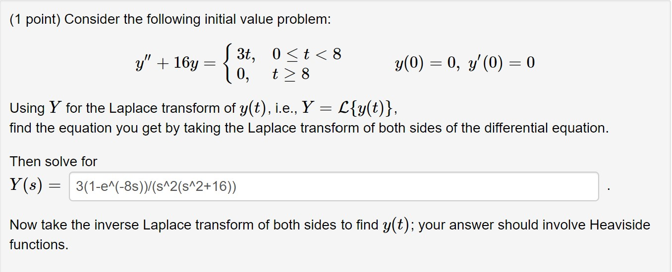 Solved Using Y for the Laplace transform of y(t), | Chegg.com