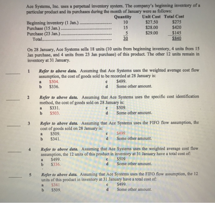 Solved Ace Systems, Inc. uses a perpetual inventory system. | Chegg.com