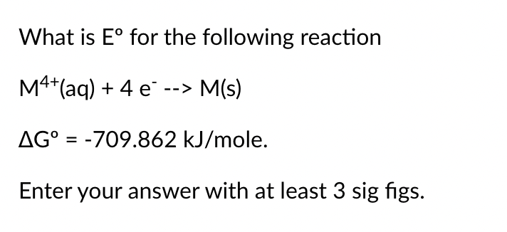 Solved What is E∘ for the following reaction | Chegg.com