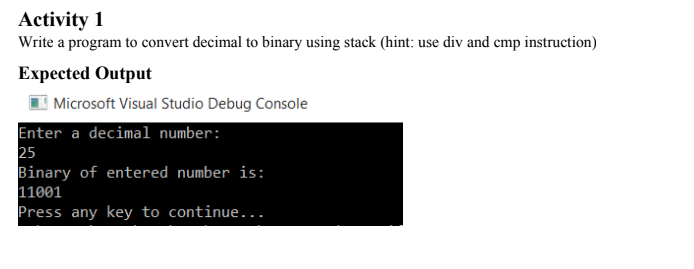 Solved Activity 1 Write a program to convert decimal to | Chegg.com