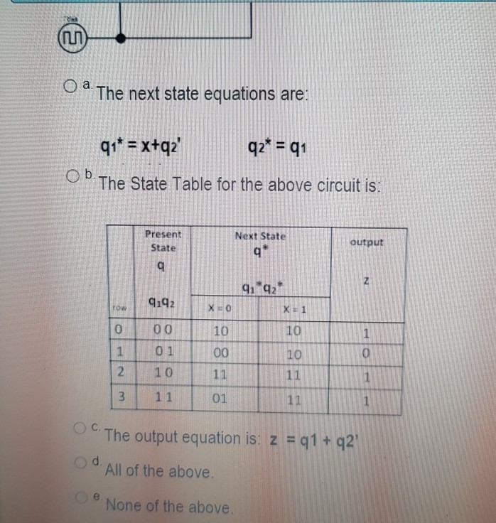 Solved QUESTION 2 Given the following circuit 02 Oa The next | Chegg.com