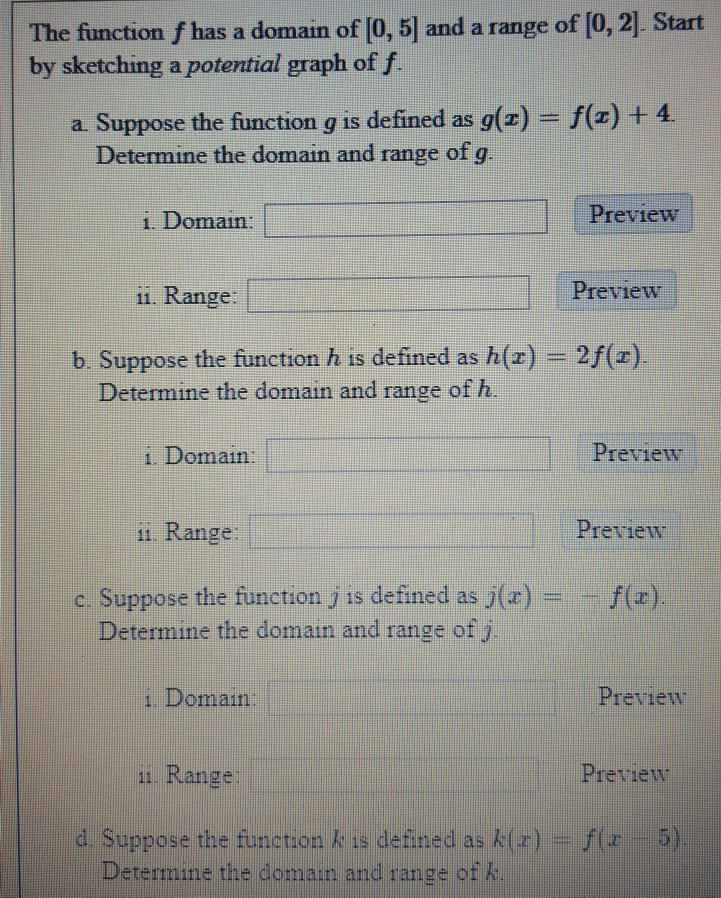 Solved The function f has a domain of (0,5) and a range of | Chegg.com