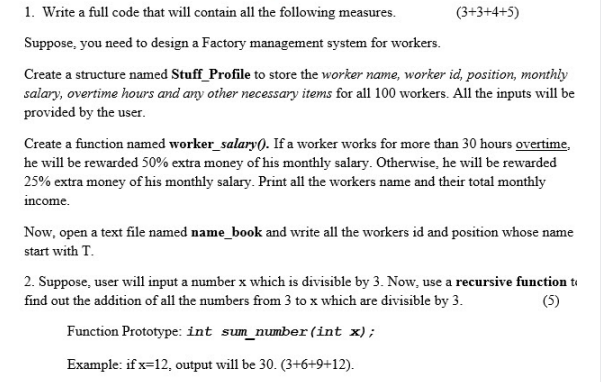 Solved 1. Write a full code that will contain all the | Chegg.com