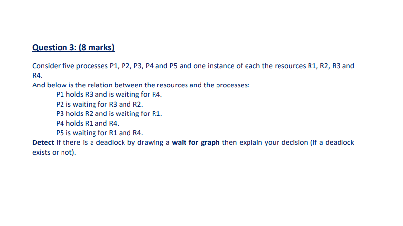 Solved Question 3: (8 marks) Consider five processes P1, P2, | Chegg.com