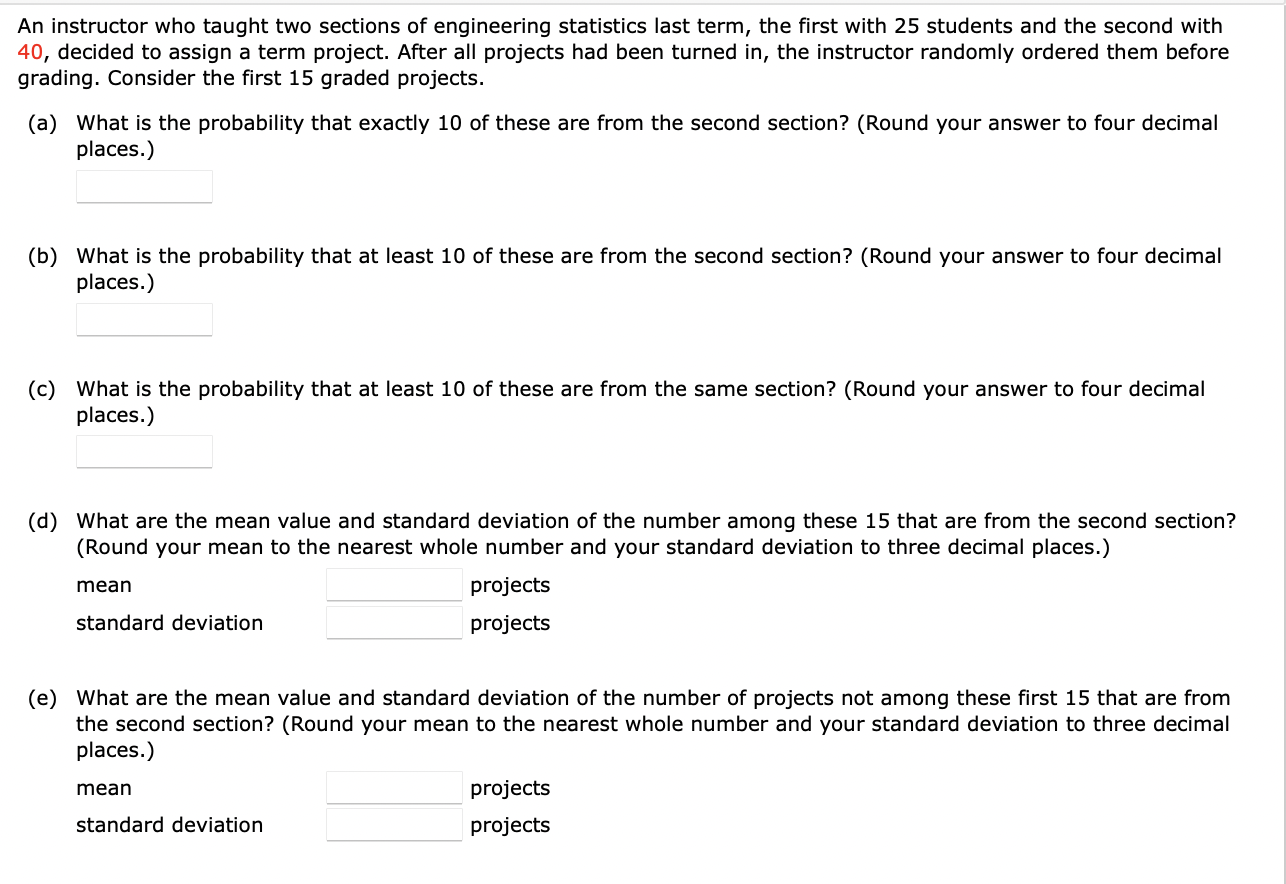 Solved An instructor who taught two sections of engineering | Chegg.com