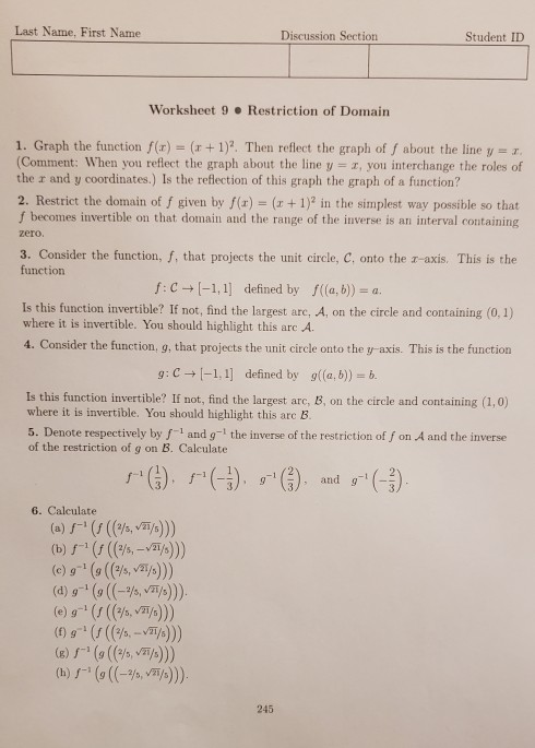 Solved Last Name, First Name Discussion Section Student ID | Chegg.com