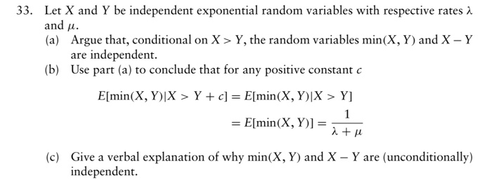 Solved 33. Let X and Y be independent exponential random | Chegg.com