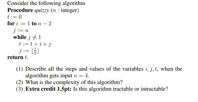 Solved Consider the following algorithm Procedure quizzy (n | Chegg.com