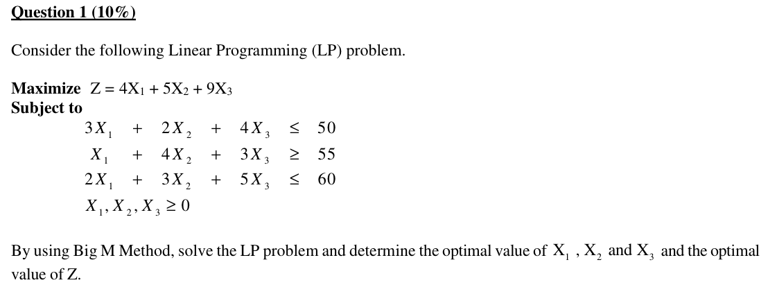 Question 1(10%)Consider the following Linear | Chegg.com