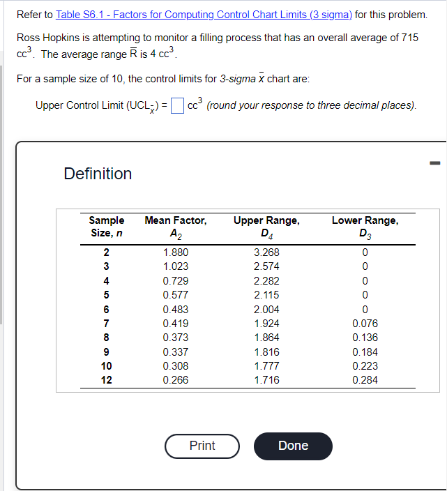 Solved Refer to Table S6.1 - Factors for Computing Control | Chegg.com
