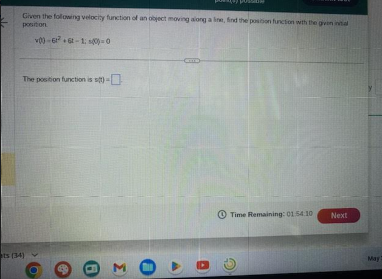 Solved Given the following velocity function of an object | Chegg.com