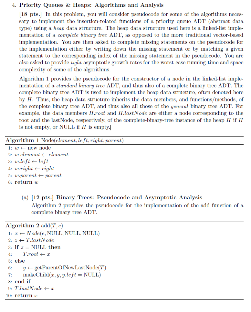 4. Priority Queues & Heaps: Algorithms and Analysis | Chegg.com