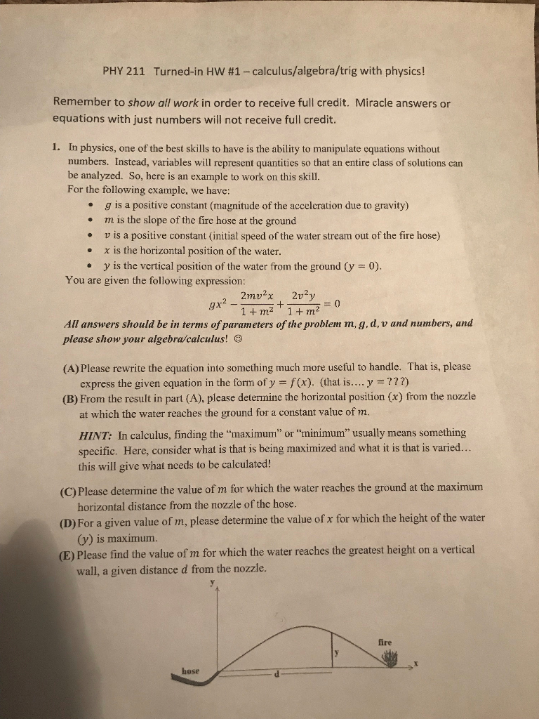 Solved PHY 211 Turned-in HW #1 - calculus/algebra/trig with | Chegg.com