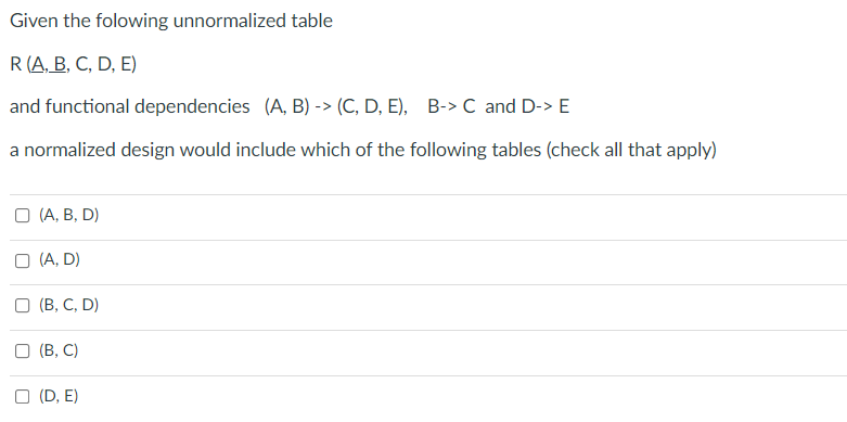 Solved Given the folowing unnormalized table R(A, B, C, D, | Chegg.com