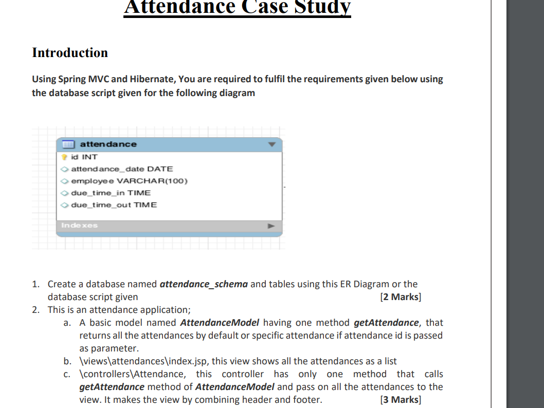 Attendance Case Study Introduction Using Spring MVC | Chegg.com