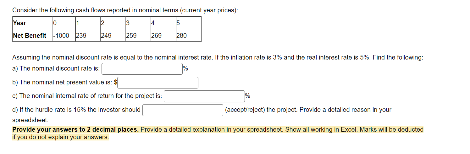 Solved Consider the following cash flows reported in nominal | Chegg.com