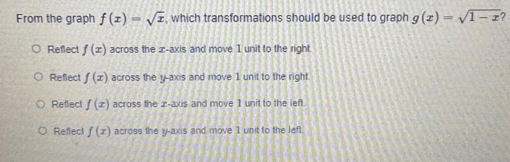 Solved From the graph f(x)=x, which transformations should | Chegg.com