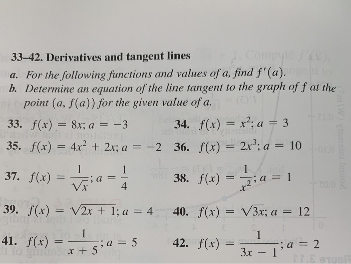 Solved 33-42. Derivatives and tangent lines a. For the | Chegg.com