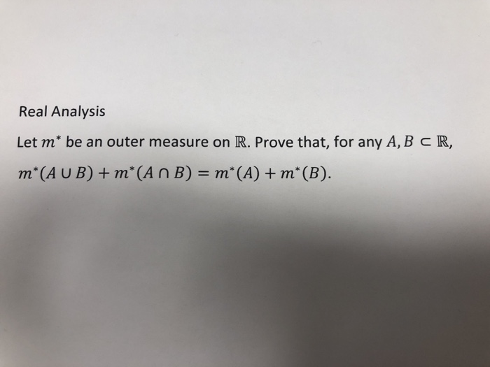 Solved Real Analysis Let m* be an outer measure on R. Prove | Chegg.com