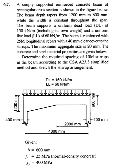 6.7. A simply supported reinforced concrete beam of | Chegg.com
