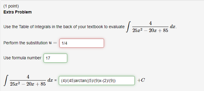 Solved (1 point) Extra Problem Use the Table of Integrals in | Chegg.com