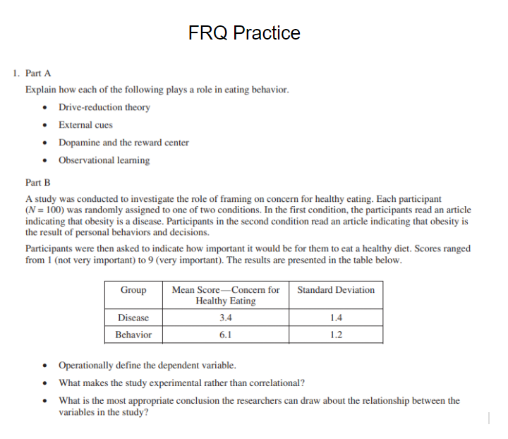 Solved FRQ Practice 1. Part A Explain how each of the | Chegg.com