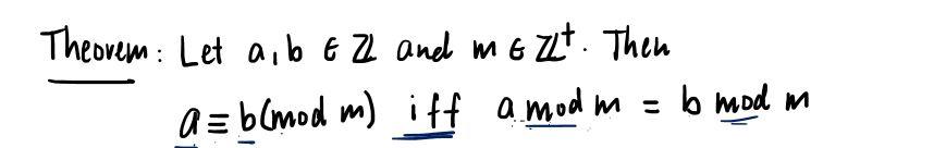 Solved Theorem: Let a, b e 2 and m G ZLt. Then a=b(mod m) | Chegg.com