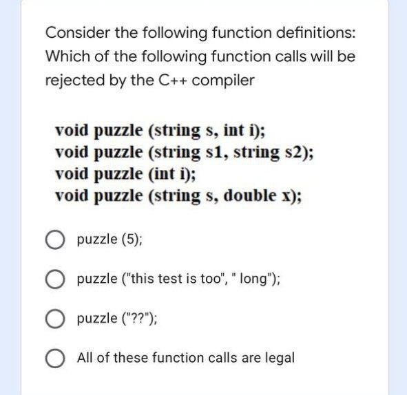 Solved Consider the following function definitions: Which of | Chegg.com