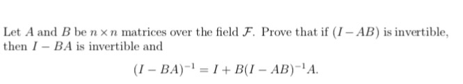 Solved Let A and B be n × n matrices over the field F. Prove | Chegg.com